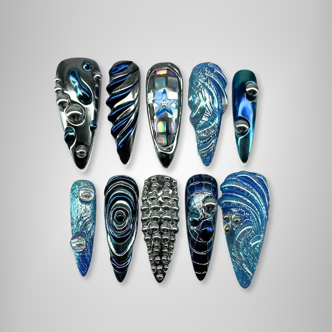 Raven Shine Press-On Nails | Metallic Gothic Glam – Nail Handy