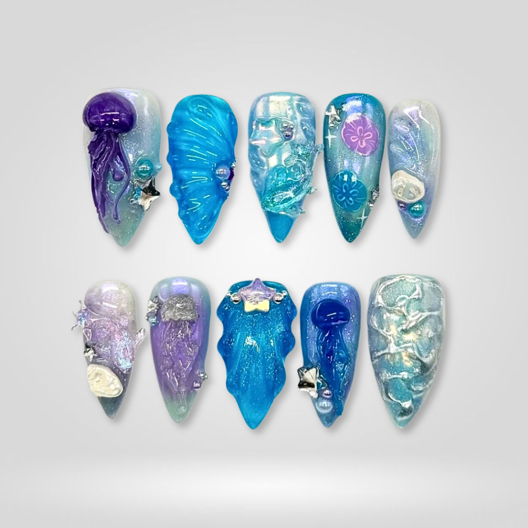 Ocean Dreams Nailbox – Jellyfish & Starry Sky 3D Press-On Nails – Nail ...